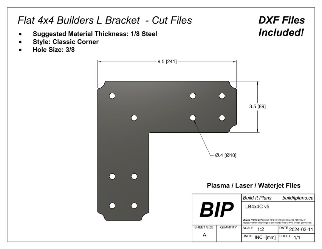 Classic 4x4 Post L Bracket DXF Cut File - Etsy