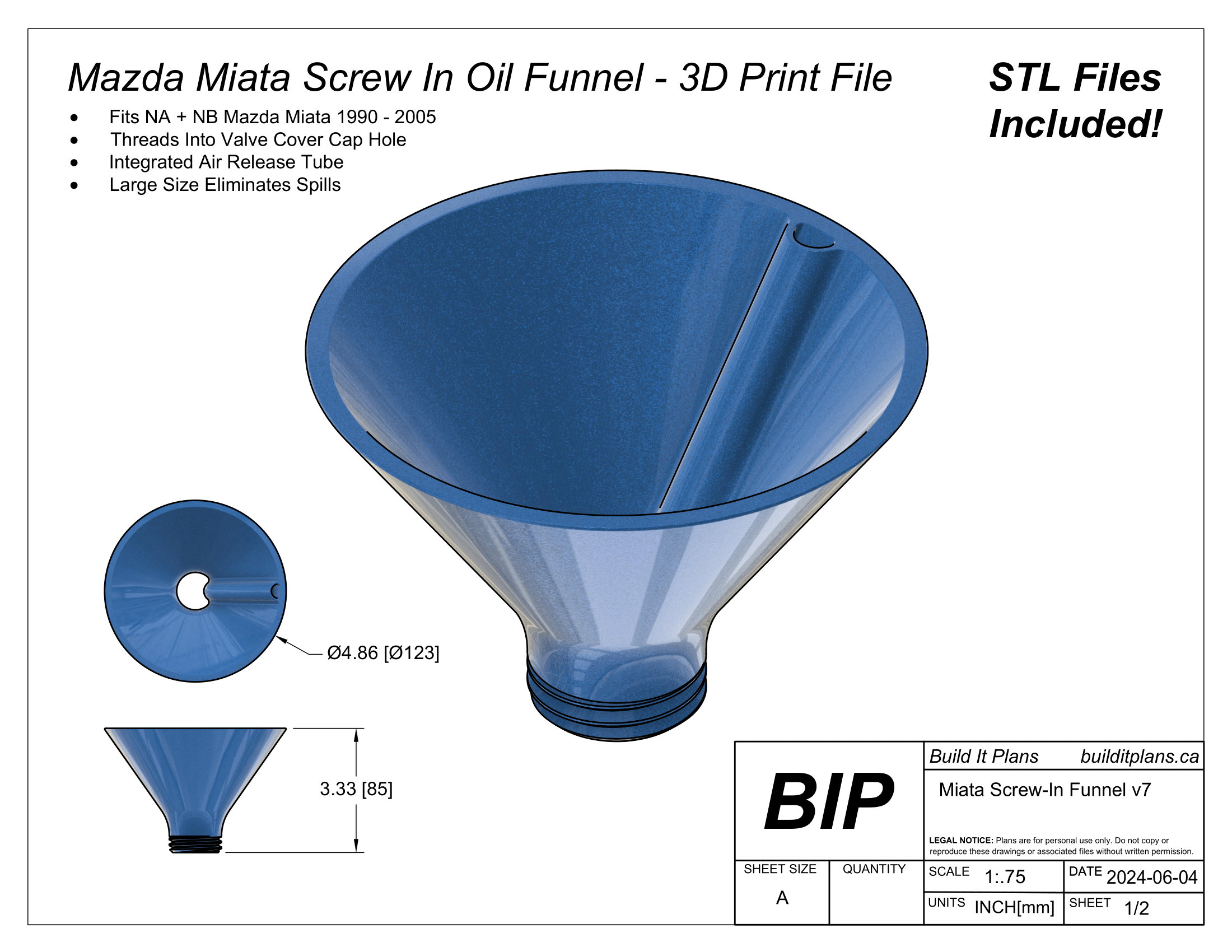 Miata Oil Funnel STL – Screw-in 3D Print Oil Funnel File for 1990 ...
