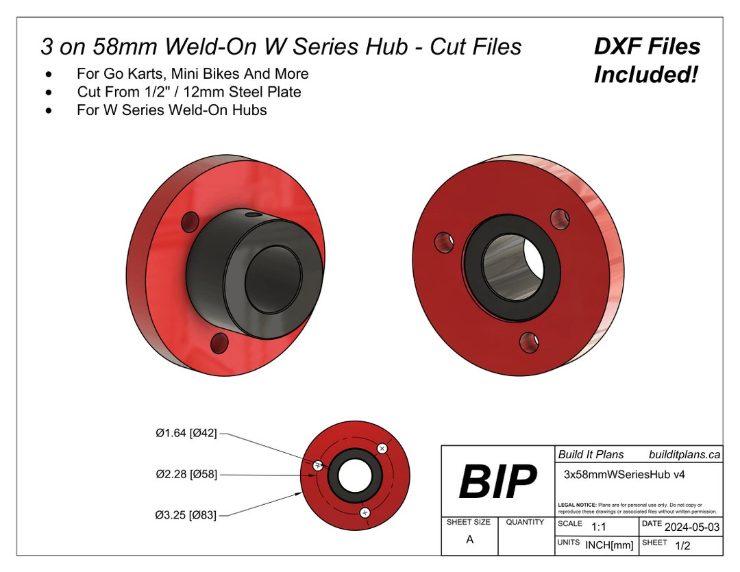 3x58mm Go Kart Hub Cut Files for 3 Bolt 58mm 3x2.28 PCD Wheel Hub - DXF ...