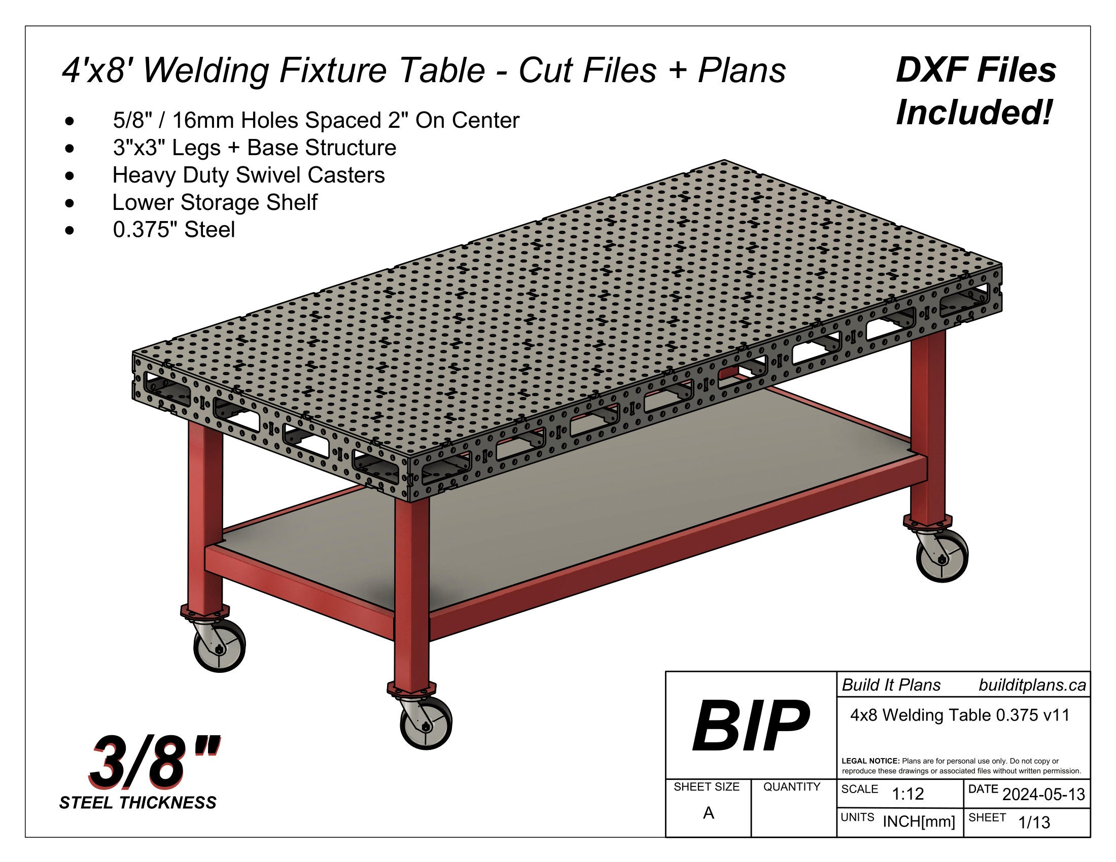 4x8 HD Welding Fixture Table 0.375 Thick Steel Plans and DXF Cut Files ...