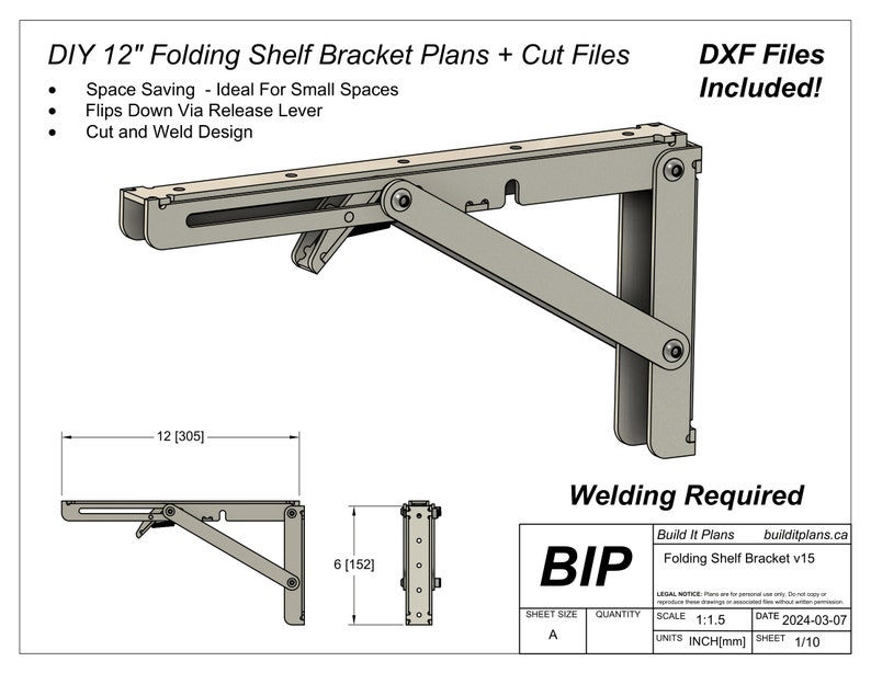 12" 300mm Folding Shelf Bracket DXF Cut Files for Flip Down Brackets - Etsy