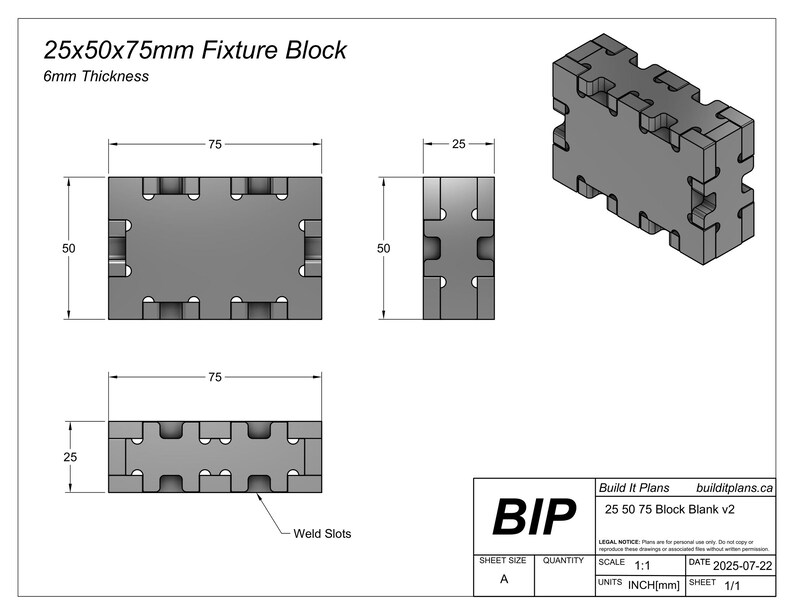 25 X 50 X 75 Mm Fixture Block DXF Cut Files - 6mm Thick Material - Etsy