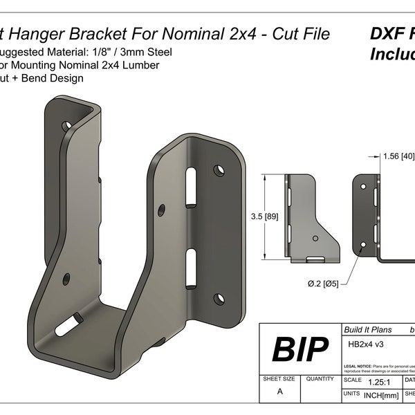 2x4 Joist Hanger Bracket Cut File Mounting Bracket DXF Plasma File for ...