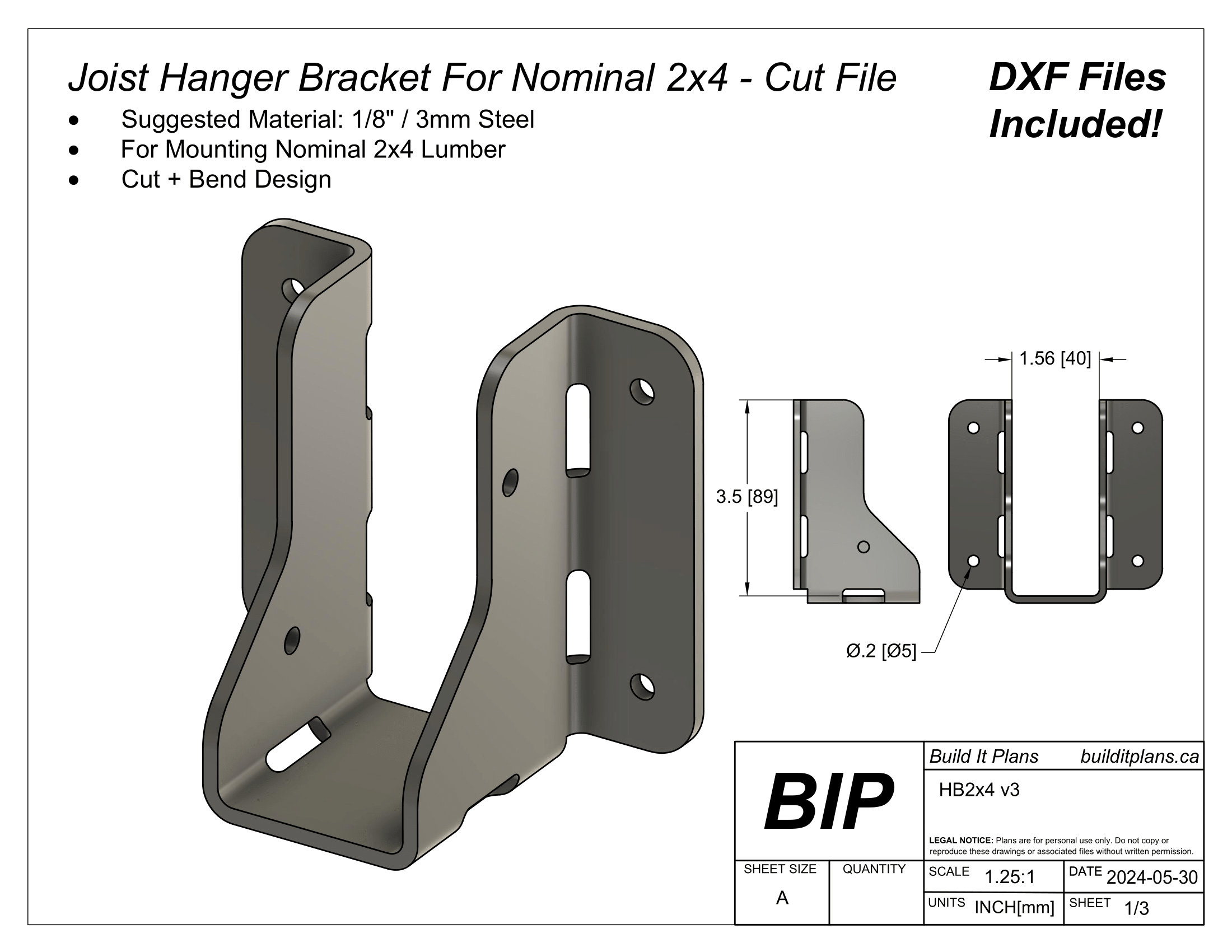 2x4 Joist Hanger Bracket Cut File: DXF Plasma File (digital Download ...