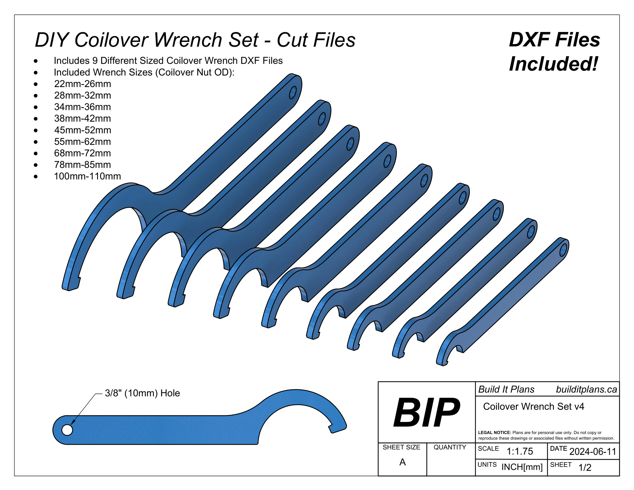 Coilover Wrench DXF Bundle – Spanner Tool Cut Files for Suspension - Etsy