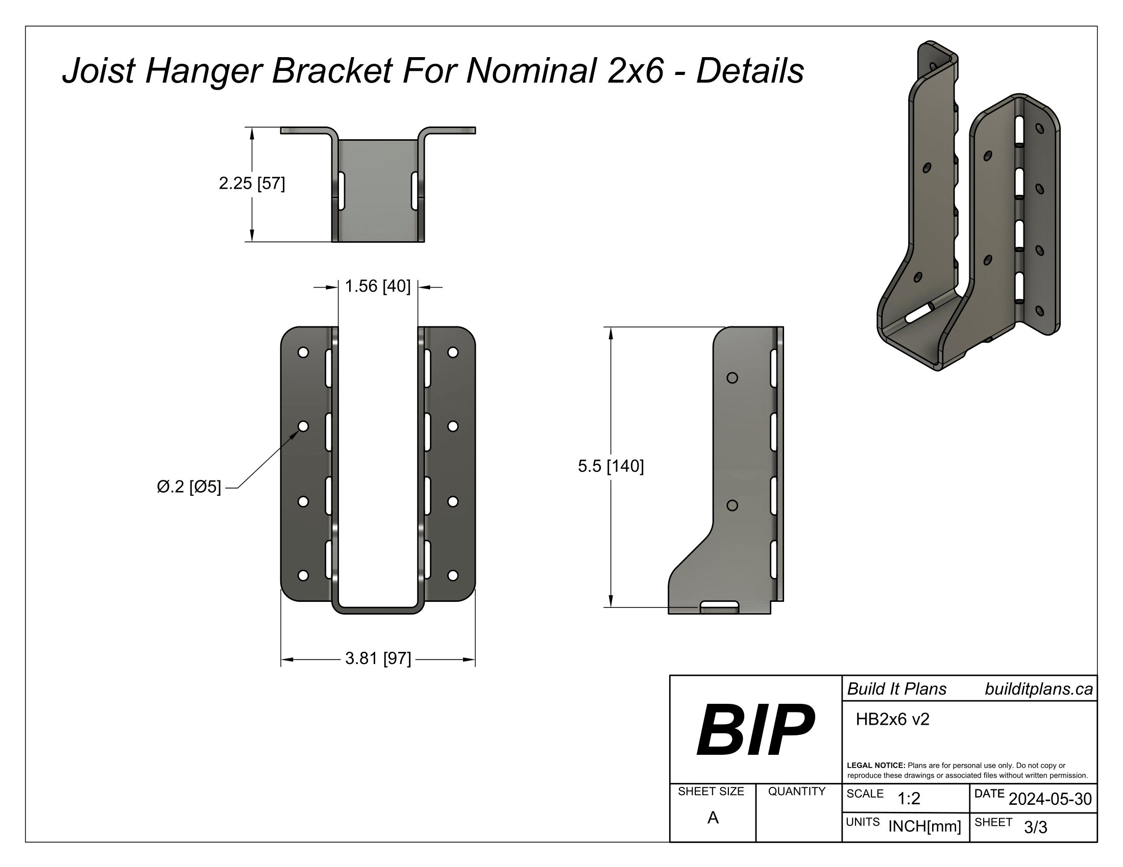 2x6 Joist Hanger Bracket DXF Cut File - 2x6 Bracket File - Etsy