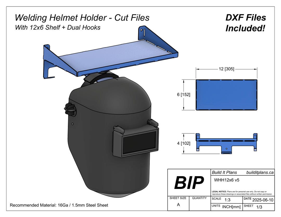 Welding Helmet Hook With Shelf DXF File – Welding Hood Hanger Cut Files ...