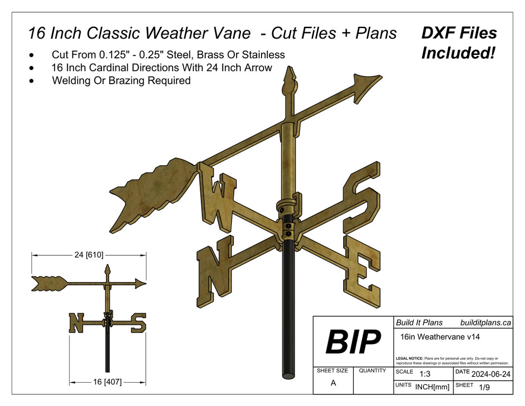 16 Inch Weather Vane Cut Files and Plans - DIY Weathervane DXF Files ...