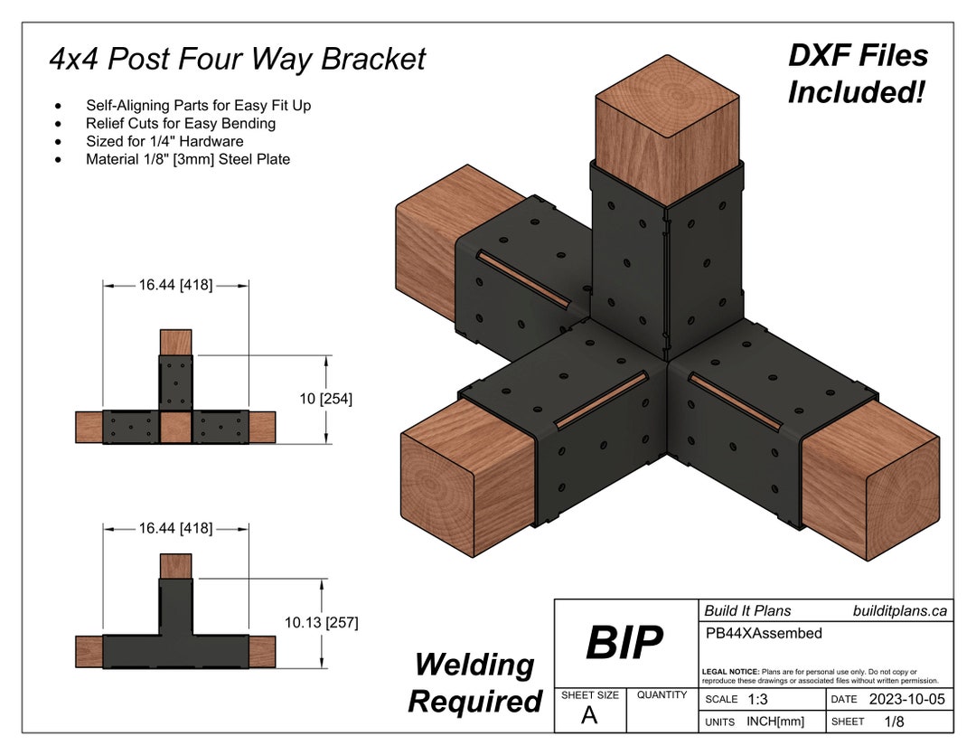 4x4 Post 4 Way Bracket Cut Files for Pergolas - 4 Arm Bracket DXF ...