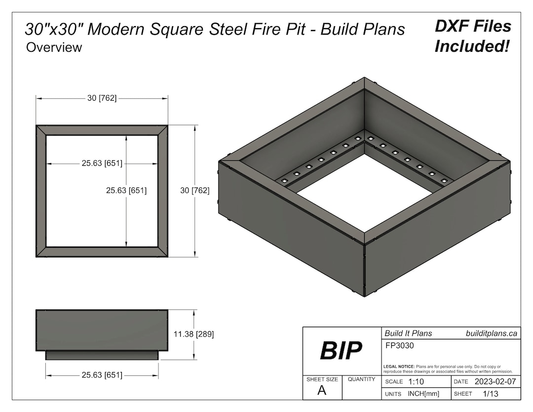 30"x30" Square Fire Pit DXF Cut Files and PDF Plans 30x30 - Etsy