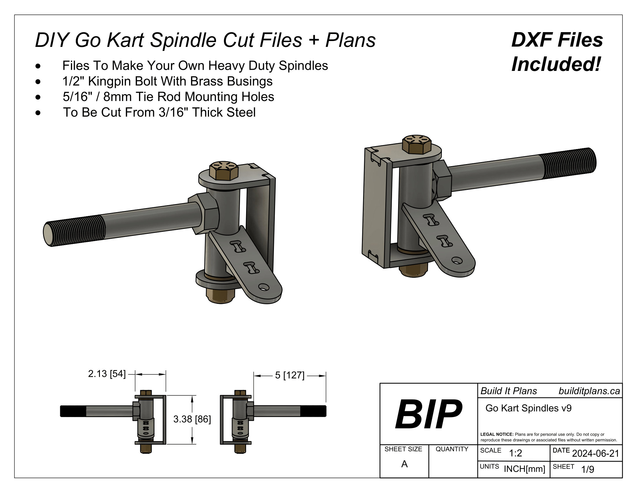 Go Kart Spindle Cut Files DIY Kart Steering Spindle DXF Plasma Cut ...