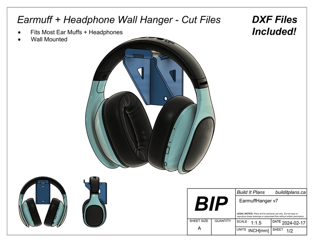 Earmuff Hook DXF – Wall Mount File for Hearing Protection Storage - Etsy