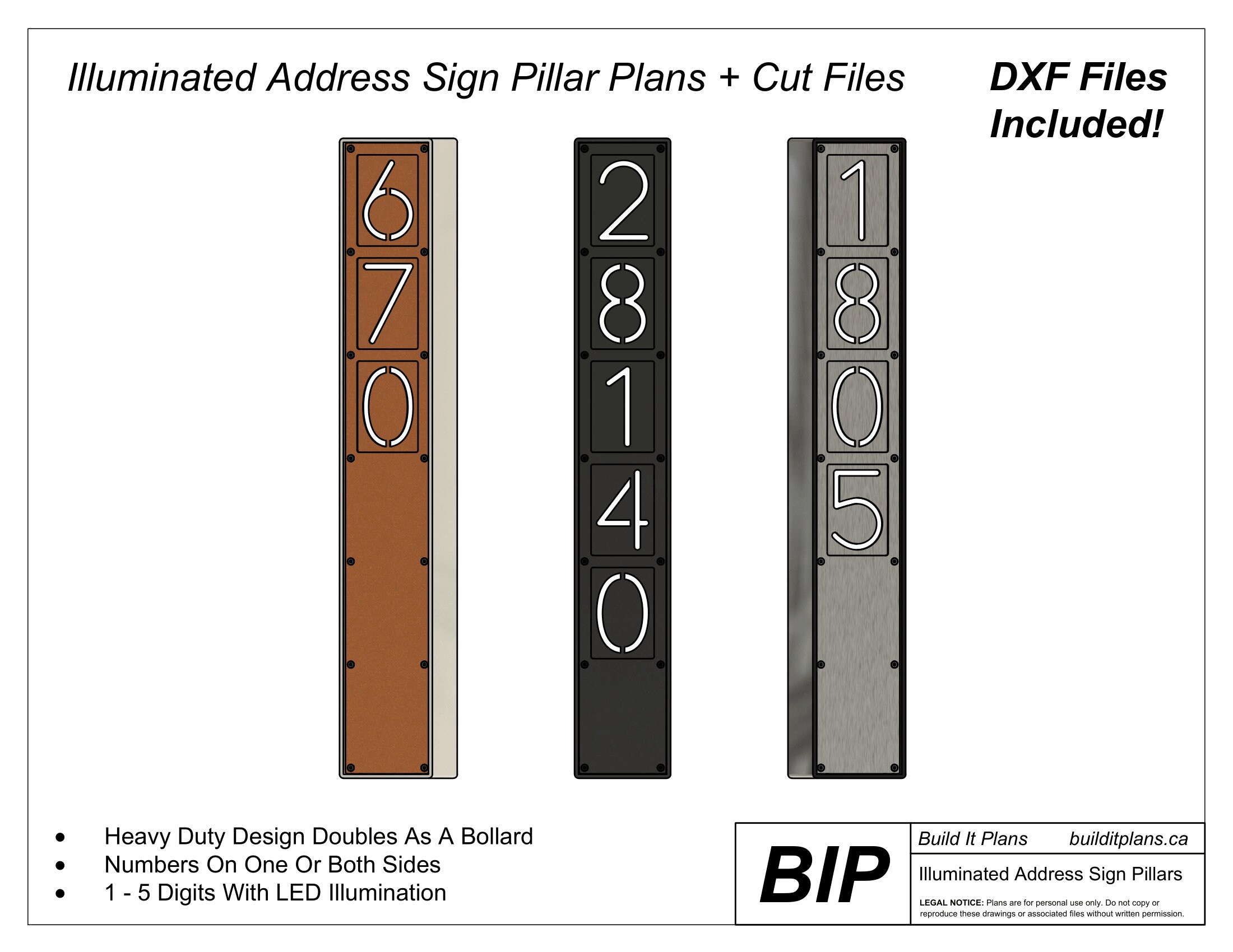 Illuminated Address Sign Pillar Cut Files and Plans Modern Address Sign ...