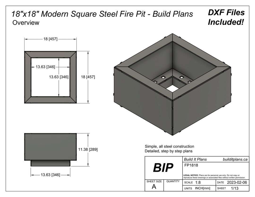 18"x18" Square Fire Pit Cut Files - 18x18 Steel Fire Pit PDF Plans ...