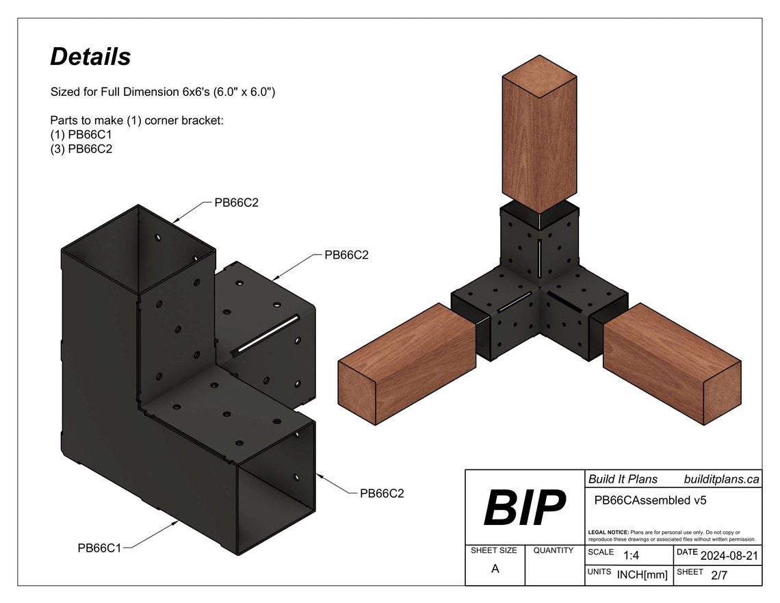 6x6 Full Dimension Post Corner Bracket DXF Cut Files - Etsy