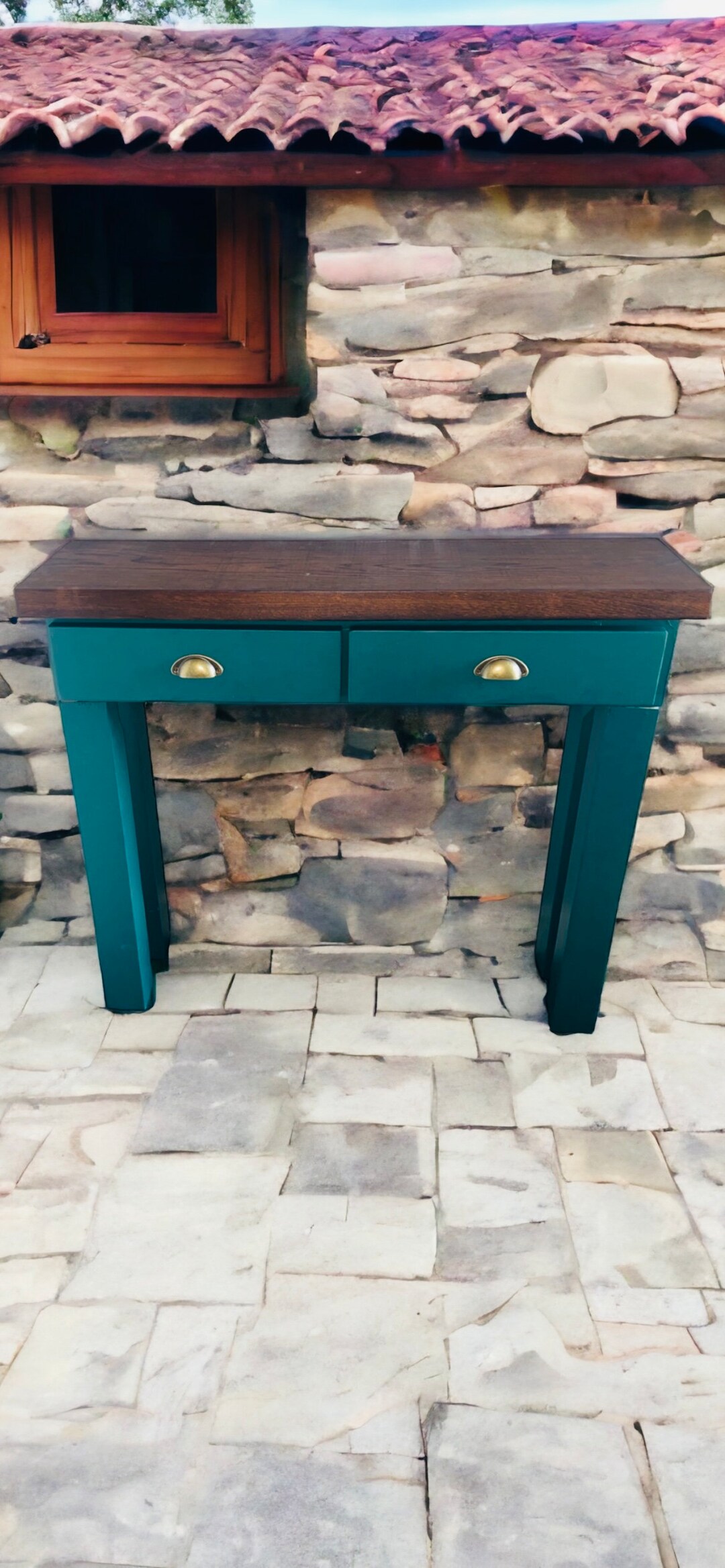 Solid Oak Emerald Green Console Table - Etsy