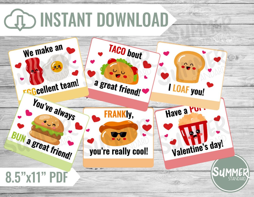 Printable Valentines Day Cards Snack Food Valentines Gift Tags for ...