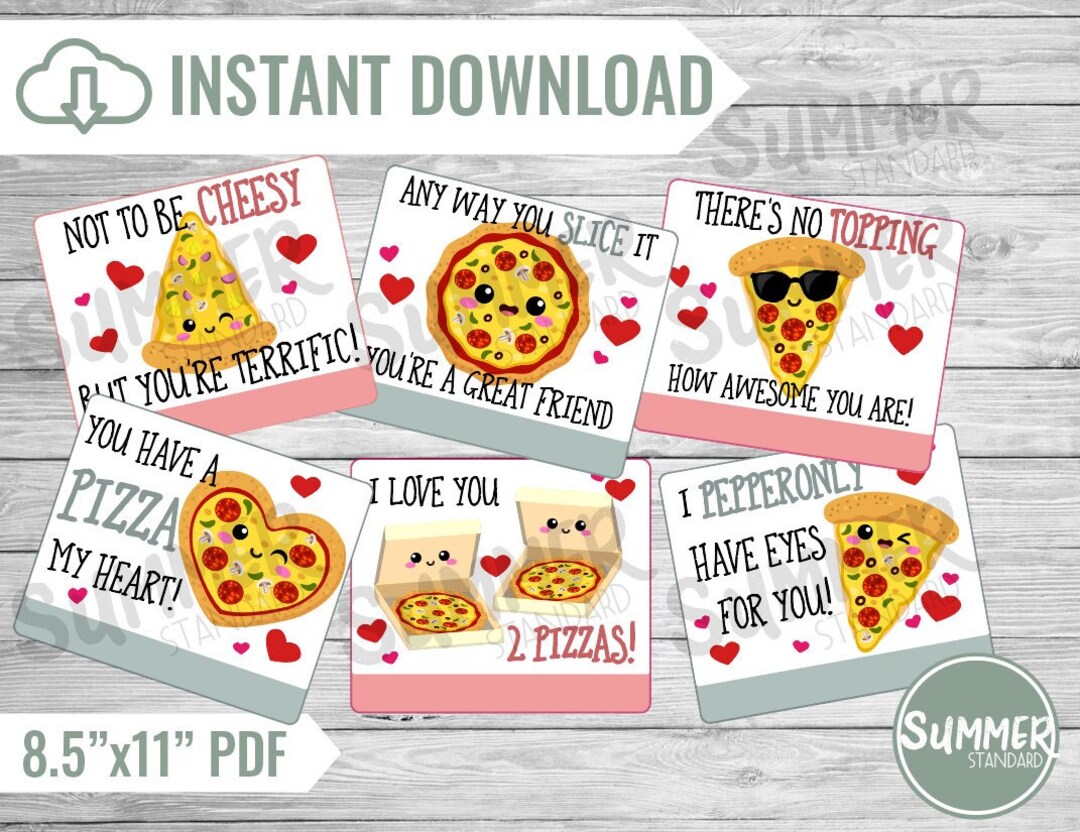 Instant Download Pizza Valentines Day Cards Cute Valentines Gift Tags ...