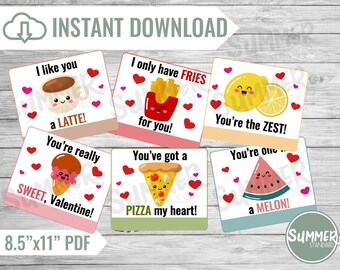 Printable Valentines Day Cards Snack Food Valentines Gift Tags for ...