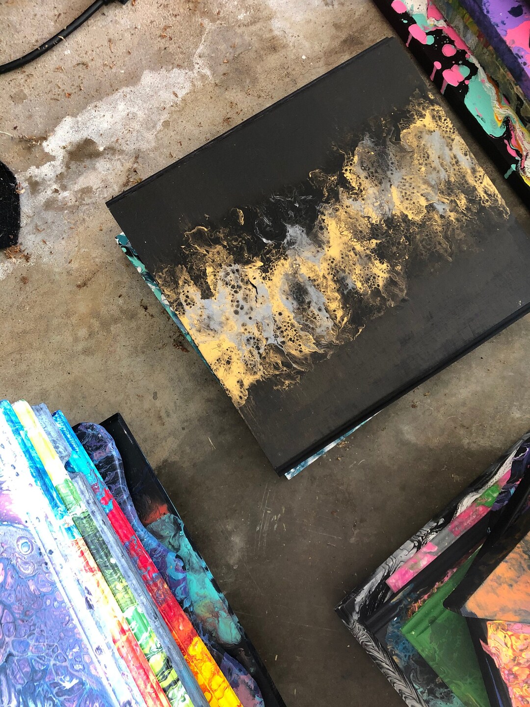 Gold Smoke Acrylic Painting on Canvas/ Home Decor/ Fluid Art Painting ...