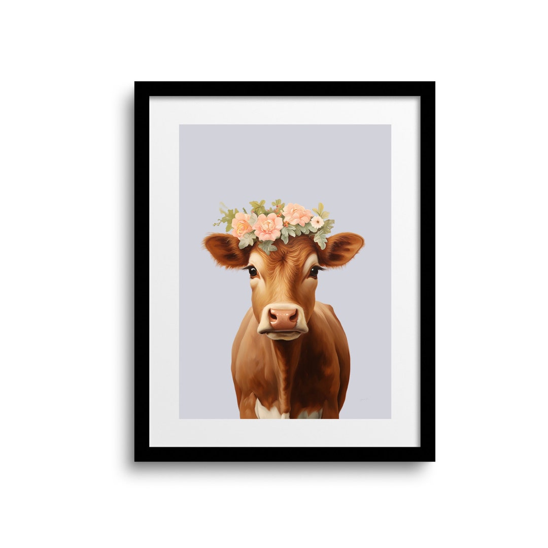 Cow With Flower Crown Nursery Print: Floral Animal Decor (digital ...