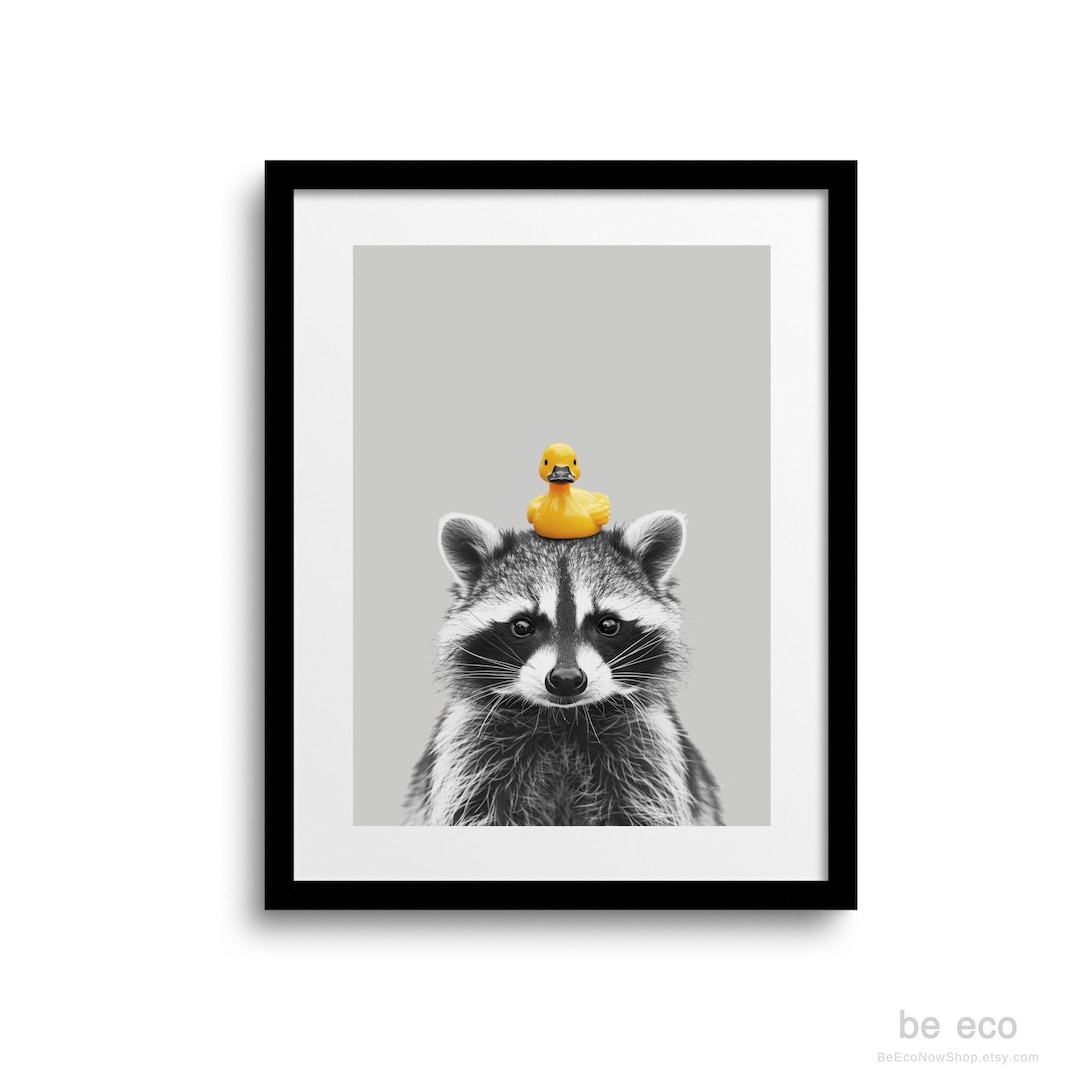 Raccoon Bathroom Decor, Rubber Duck Art, Funny Kids Bathroom, Quirky ...