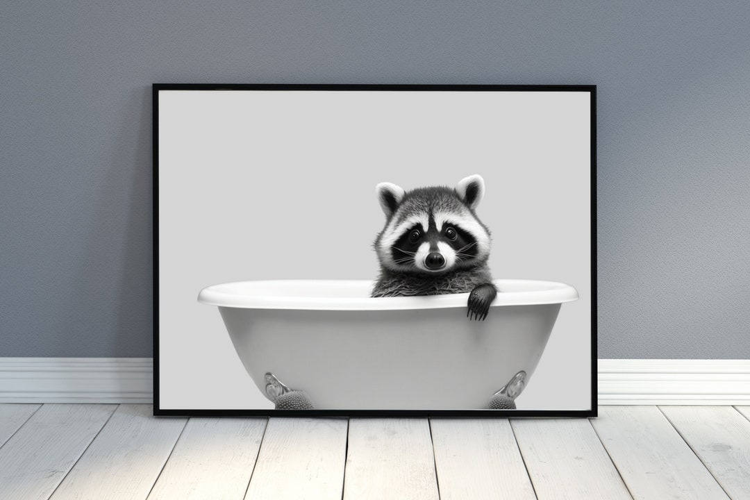 Racoon in Bathtub, Quirky Whimsical Art, Kids Bathroom Art, Whimsy ...