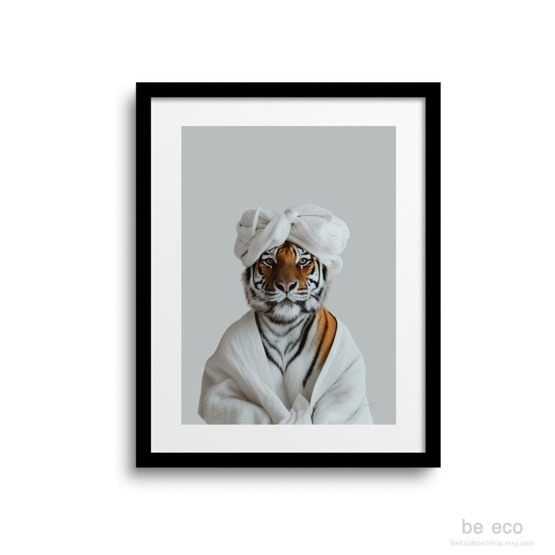 Tiger in Bathrobe, Children Bathroom Prints, Toddler Bathroom Art ...