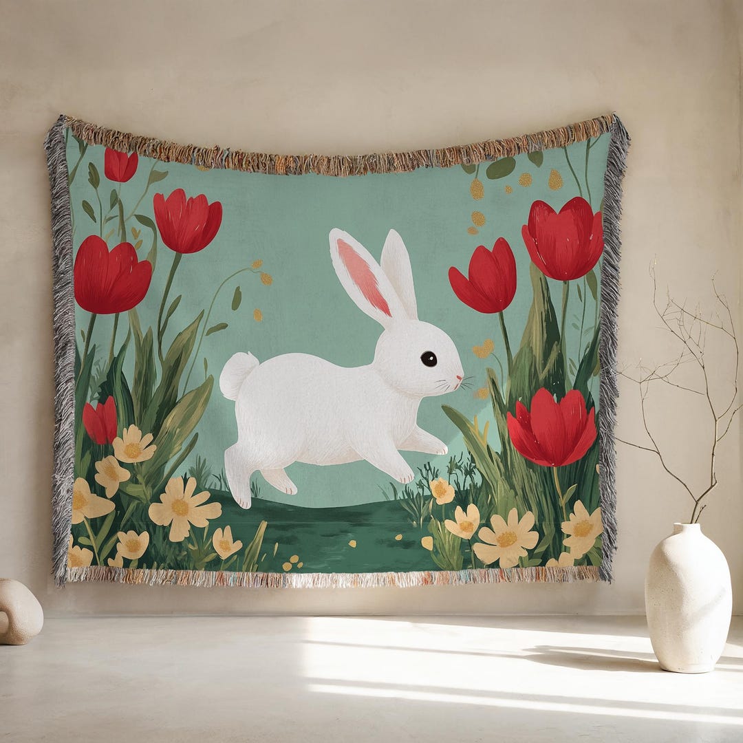 Bunny Tapestry, Bunny Throw Blanket, Rabbit Tapestry, Woodland Blanket ...