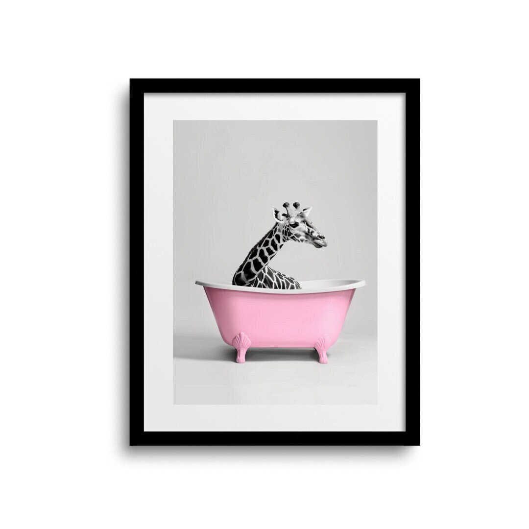 Giraffe Bathroom Art, Fun Bathroom Prints, Toddler Bathroom Art, Animal ...