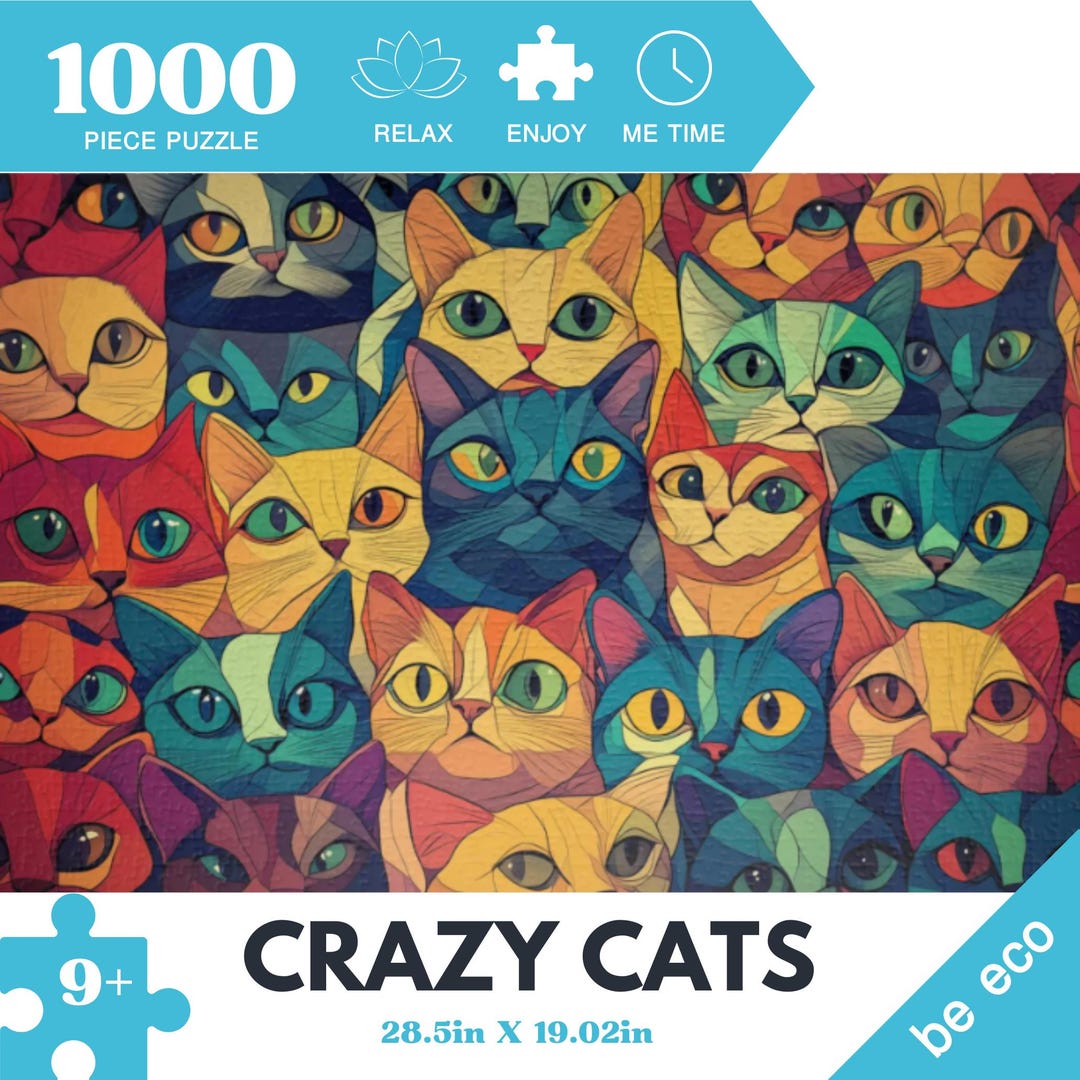 Cat Jigsaw Puzzle: Colorful Feline Art, Difficult 1000 Piece - Etsy