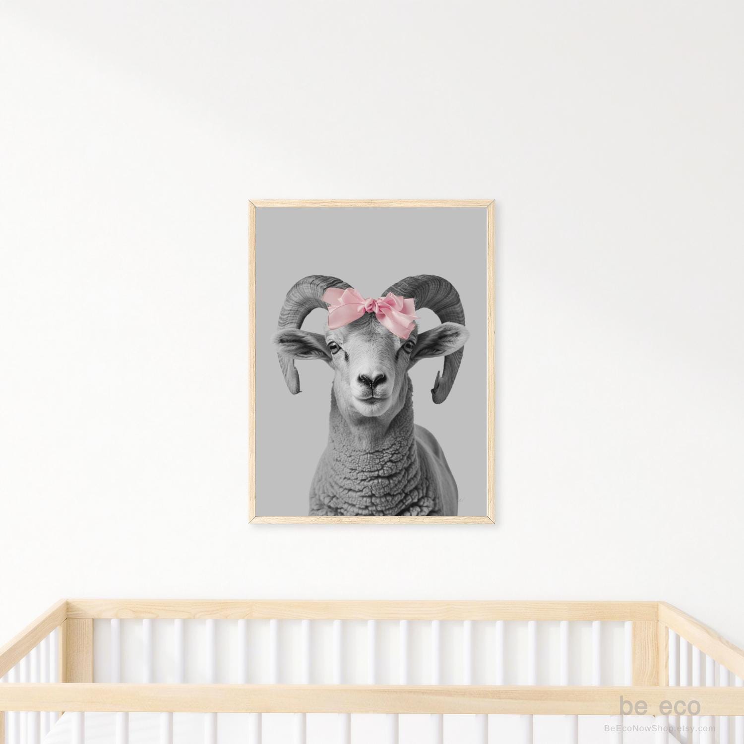 Sheep With Pink Bow, Pink and Gray Nursery Art Animals, Pink Bow Room ...