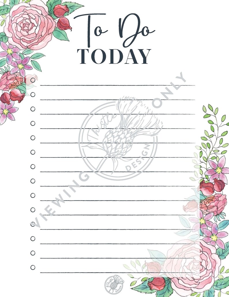 To Do List Printable, Digital Download, Letter Size, Rosy Floral - Etsy