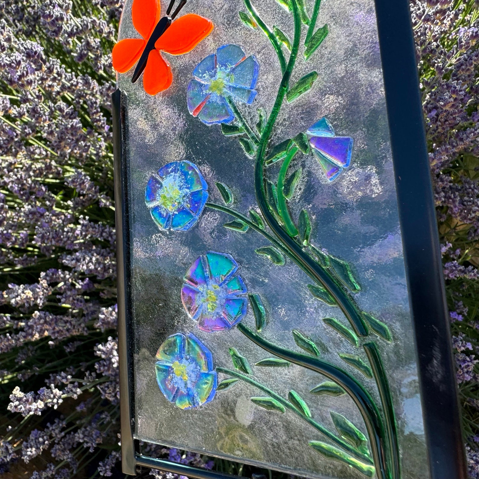Fused Glass Signed A C Ross Morning Glory
