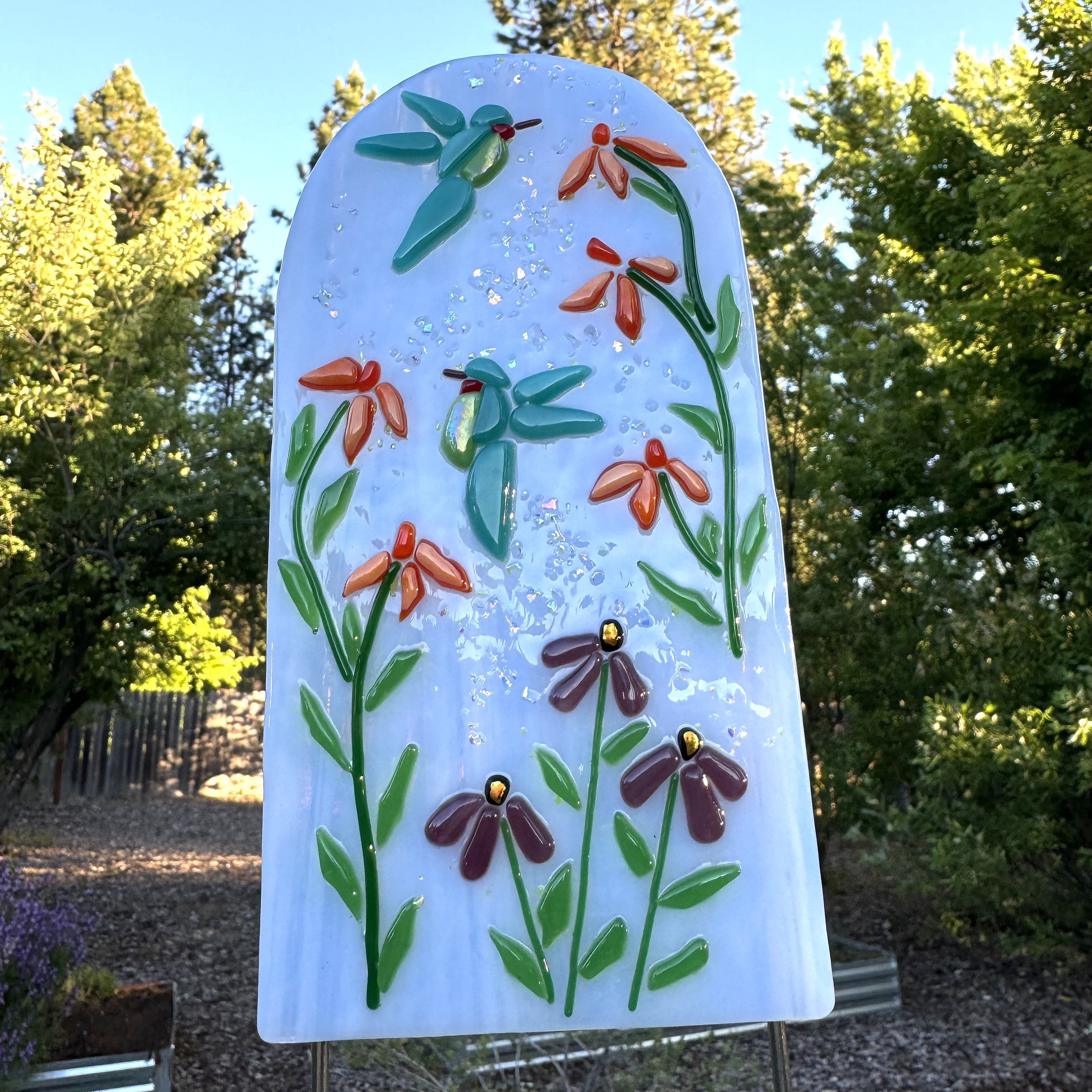 Hummingbirds Fused Glass Garden Stake - Etsy