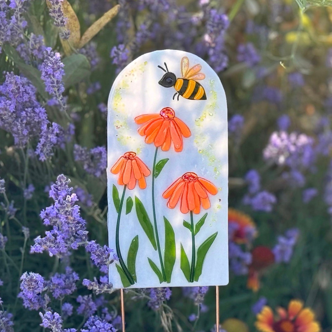 Buzzy Bee Orange Coneflower Garden Stake - Etsy