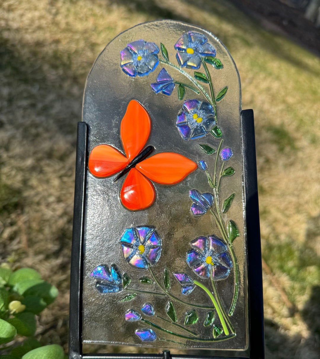 Fused Glass Signed A C Ross Morning Glory