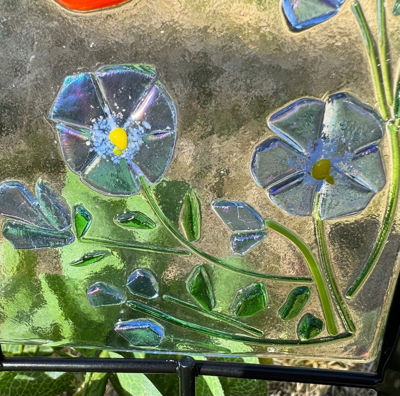 Fused Glass Signed A C Ross Morning Glory