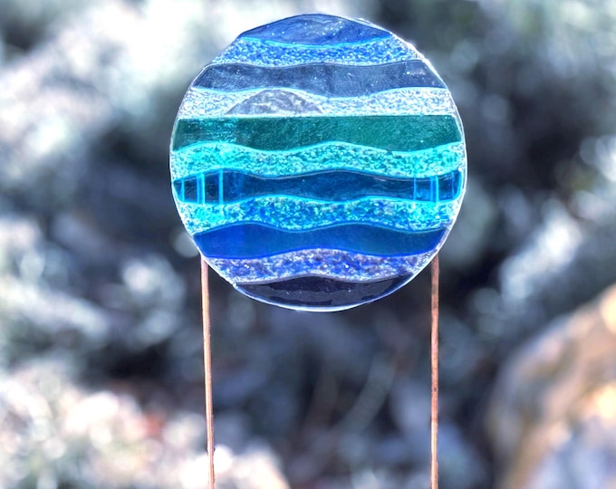 Moonrise 6” Circle Fused Glass Garden Stake - Etsy