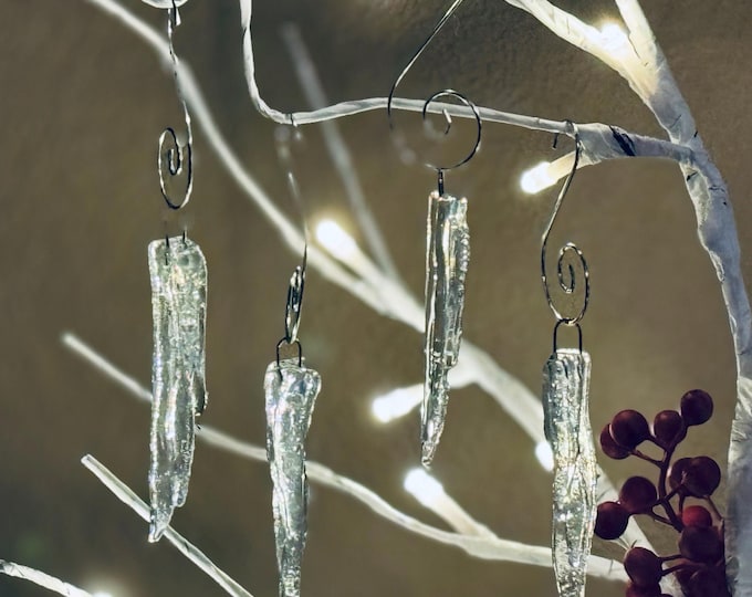 Miniature Fused Glass Icicle Christmas Ornaments (2” - 3”, Set of 4) - Etsy