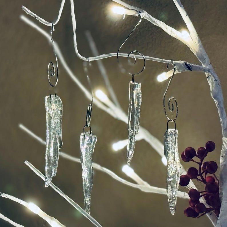 Miniature Fused Glass Icicle Christmas Ornaments (2” - 3”, Set of 4) - Etsy