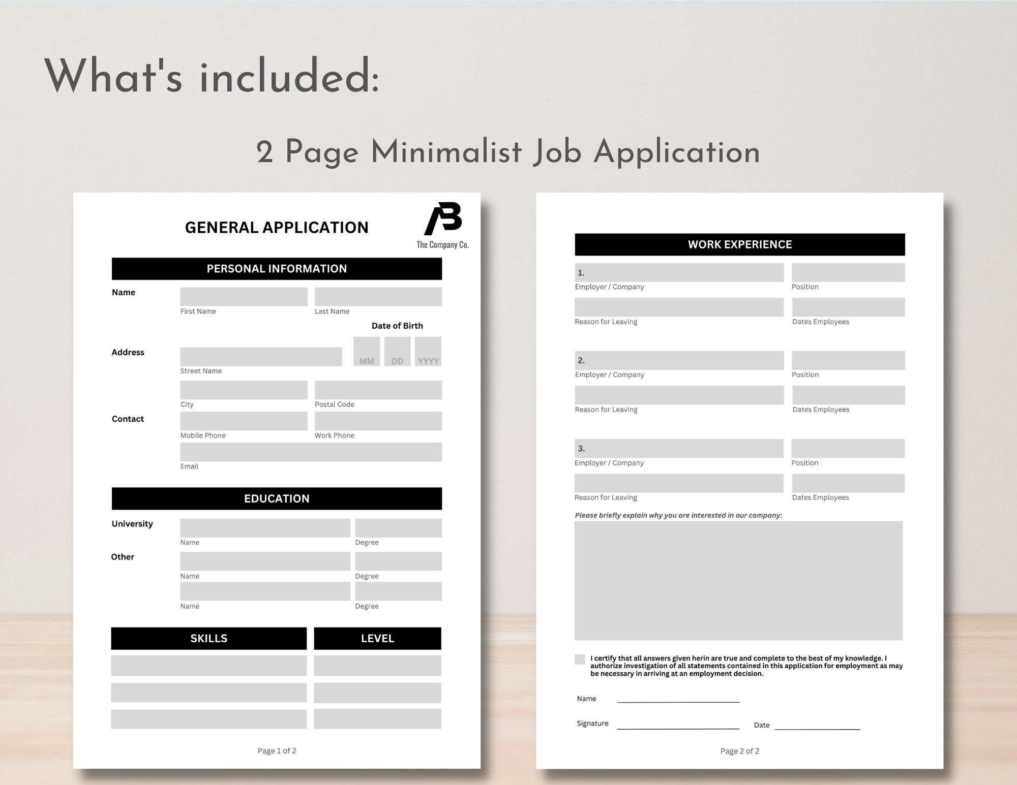 Minimalist Job Application Template, Small Business Resource ...