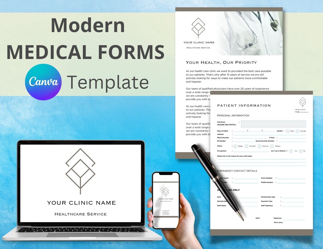 Modern Medical Forms, New Patient Info, Customizable Document Template ...