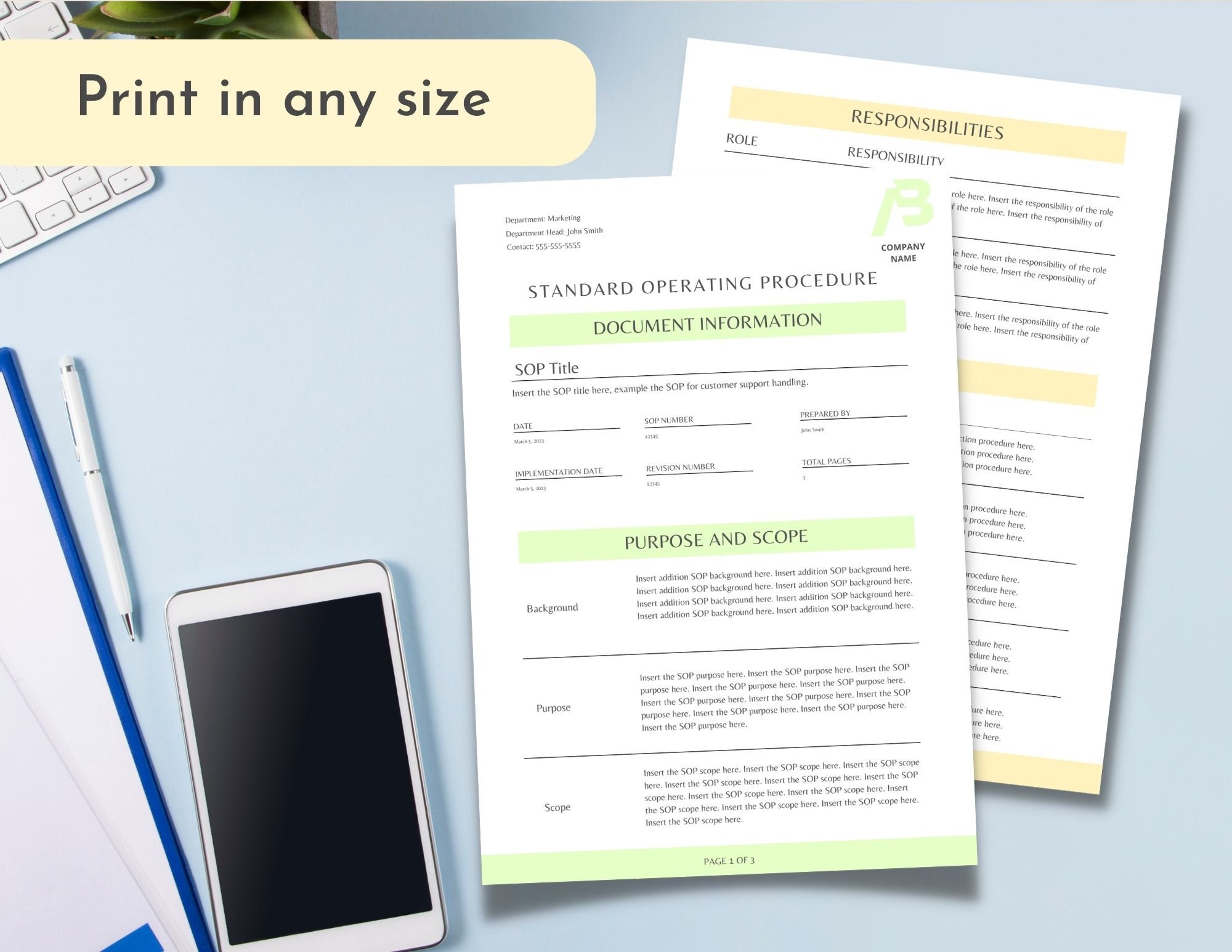 Pastel SOP Document Template, Business Management Form, Editable ...
