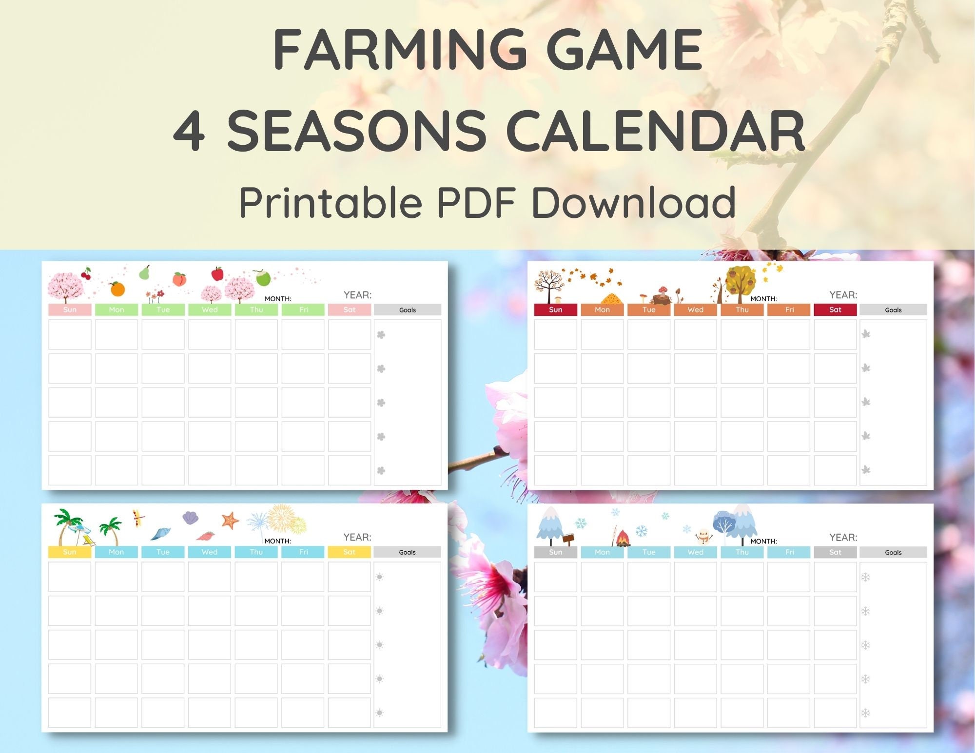 Four Seasons Calendar, Farming Video Game, Undated Calendar, Seasonal ...