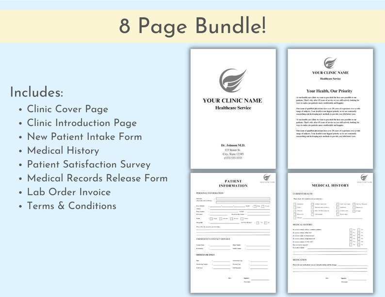 New Patient Form, Bundle, Minimalist, Medical Clinic, Dentist Office ...