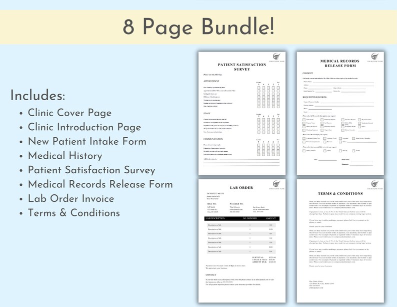 New Patient Form, Bundle, Minimalist, Medical Clinic, Dentist Office ...