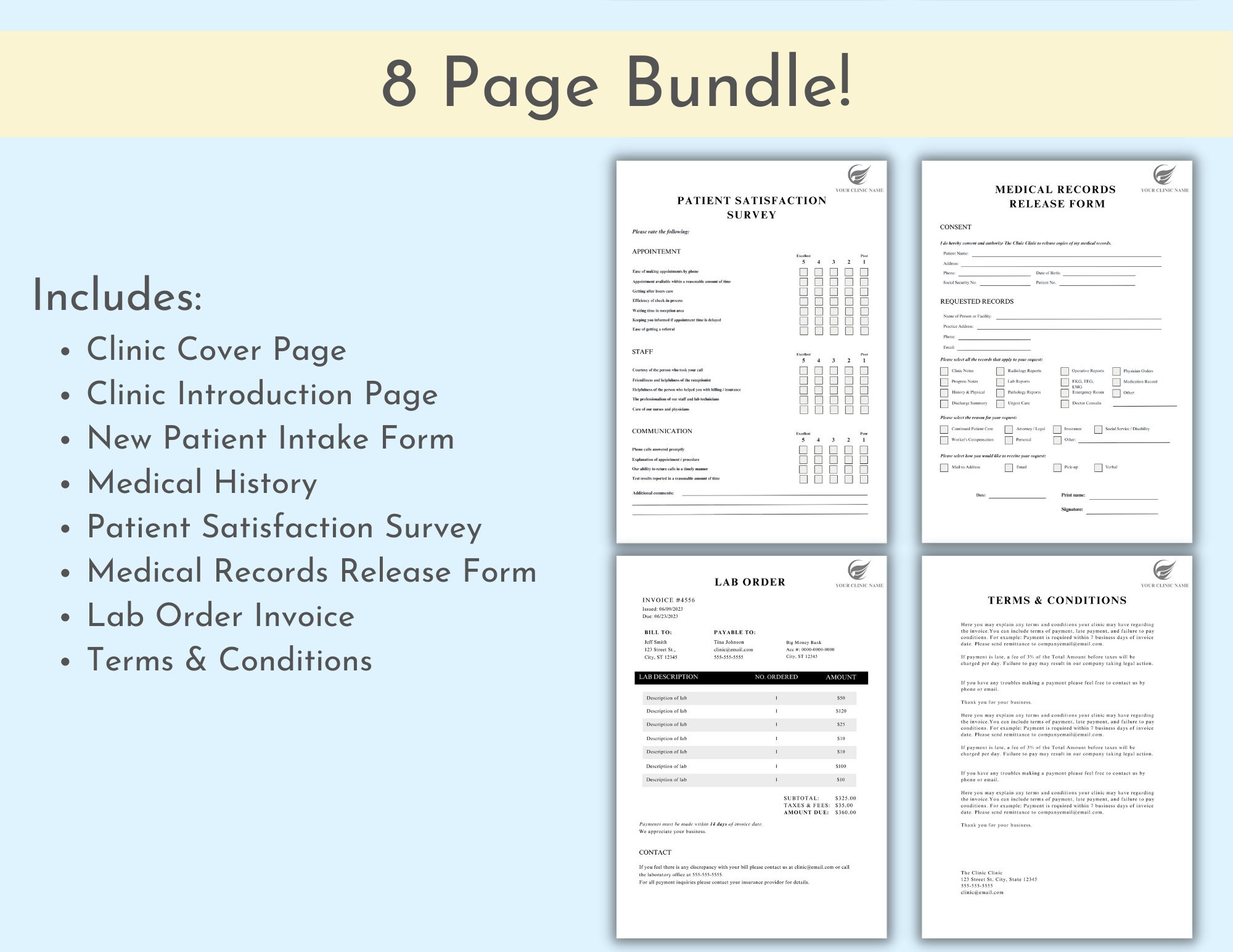 New Patient Form, Bundle, Minimalist, Medical Clinic, Dentist Office ...