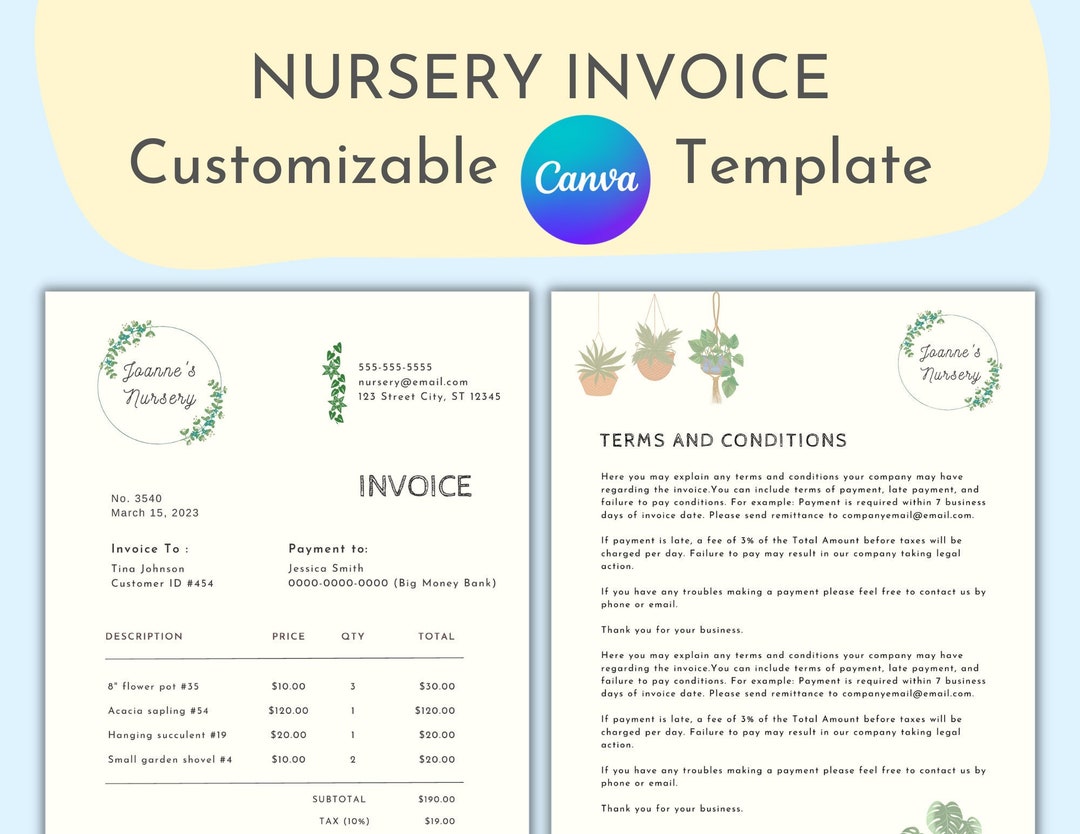 Business Invoice, Nursery, Flower Shop, Terms and Conditions, Small ...