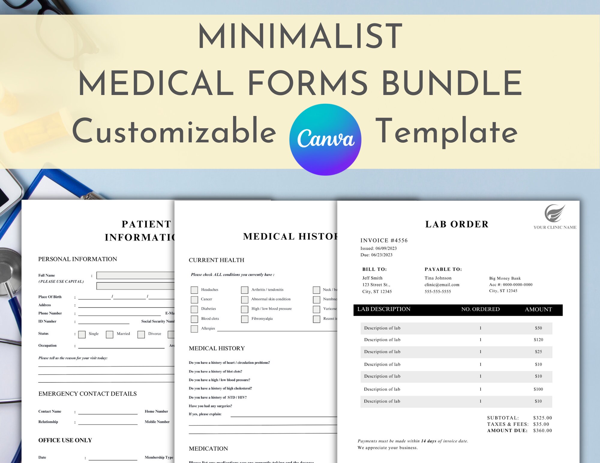 New Patient Form, Bundle, Minimalist, Medical Clinic, Dentist Office ...